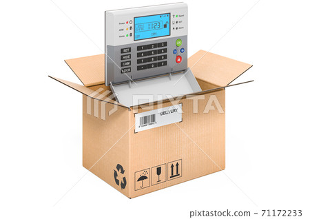 Security alarm system inside cardboard box,... - Stock Illustration ...