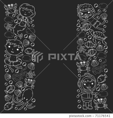 Diving pattern with children. Octopus, whale.... - Stock Illustration ...