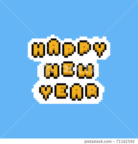 Pixel art happy new year gold text design. - Stock Illustration ...