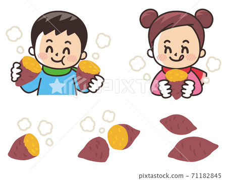 Children who eat roast sweet potatoes - Stock Illustration [71182845 ...