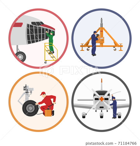Repair and maintenance of aircraft. Engineers... - Stock Illustration ...