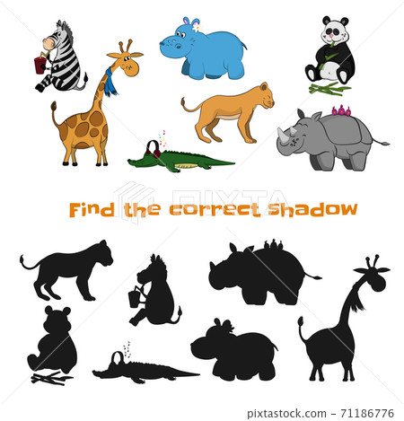 Find the correct shadow. Kids game. Zoo animals... - Stock Illustration ...