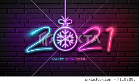 2021 Neon Light number happy new year, and... - Stock Illustration ...