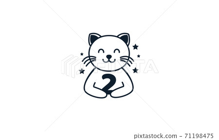 cat pet line with number 2 vector - Stock Illustration [71198475] - PIXTA