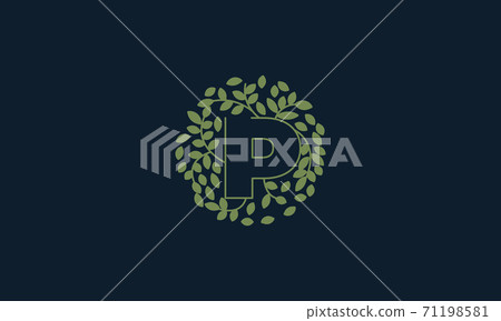 Letter P with leaf green garden nature ornament... - Stock Illustration ...