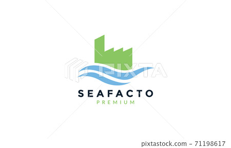 factory industry building with water sea river... - Stock Illustration ...