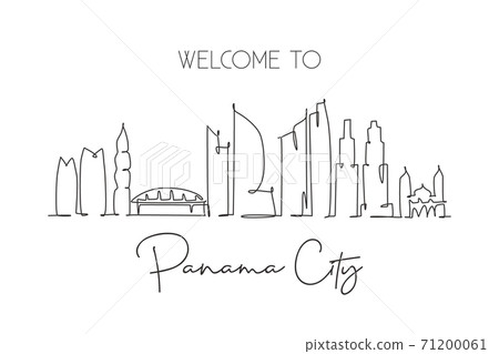 One single line drawing of Panama city skyline,... - Stock Illustration ...