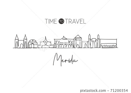One continuous line drawing of Merida city... - Stock Illustration ...