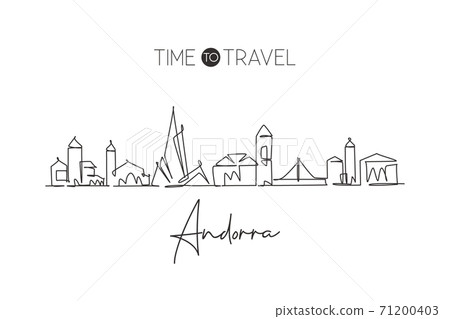 One continuous line drawing of Andorra la Vella...-插圖素材 [71200403 ...