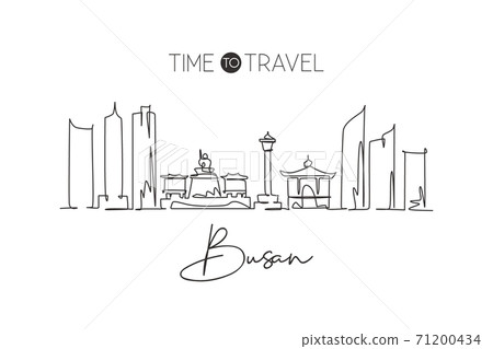 One continuous line drawing Busan city skyline,... - Stock Illustration ...