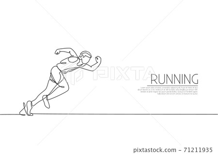 One continuous line drawing of young sporty man... - Stock Illustration ...