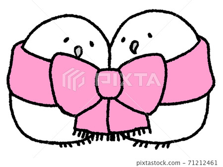 Owls snuggling up (ribbon, pink) - Stock Illustration [71212461] - PIXTA