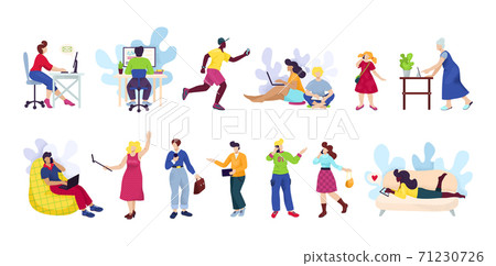People with smartphones, digital devices set of... - Stock Illustration ...