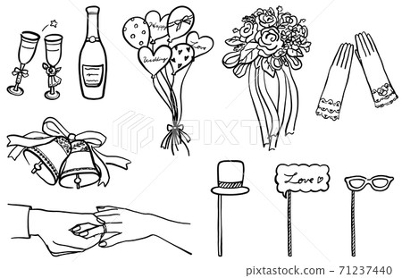 Wedding illustration set line drawing black 1... - Stock Illustration ...
