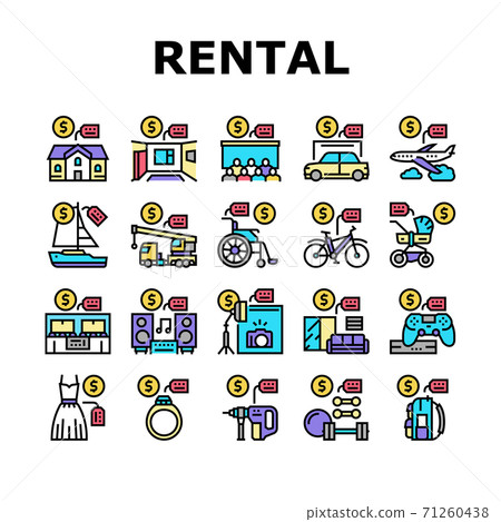 Rental Service Business Collection Icons Set... - Stock Illustration ...