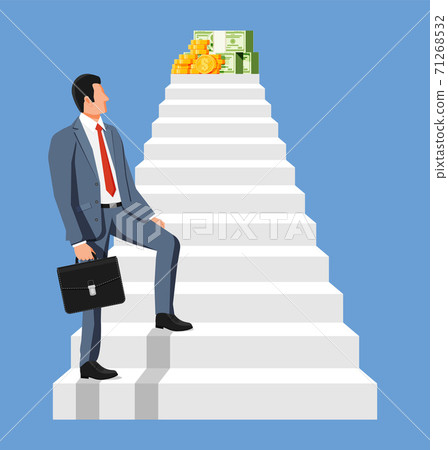 Businessman climbs up ladder to money. - Stock Illustration [71268532 ...