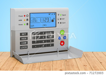 Home security alarm system on the wooden... - Stock Illustration ...