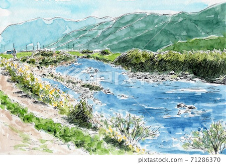 Flow of Sawa River - Stock Illustration [71286370] - PIXTA