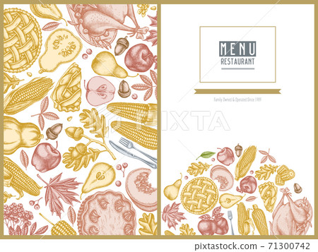 Menu cover design with pastel pumpkin, fork,... - Stock Illustration ...
