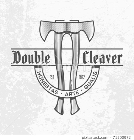 Monochrome two ax logo on light gray wall... - Stock Illustration ...