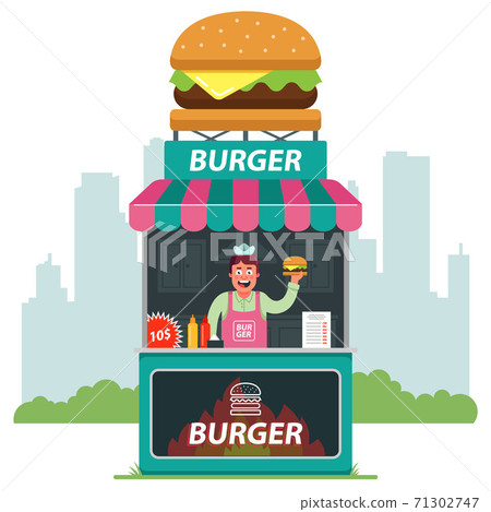 A stall on the street selling burgers against... - Stock Illustration ...