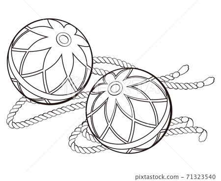 Line art of Temari and string (black and white) - Stock Illustration ...