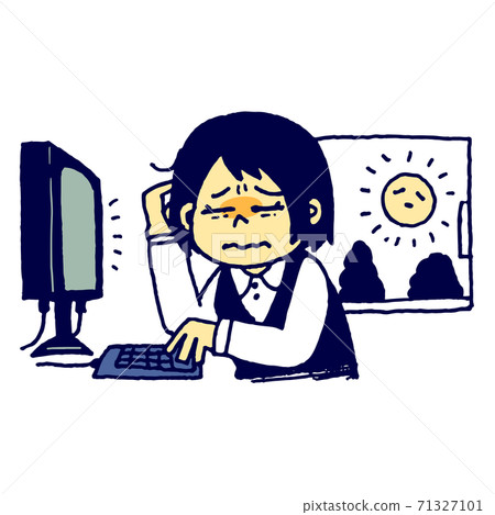 A young female employee who is not feeling well... - Stock Illustration ...