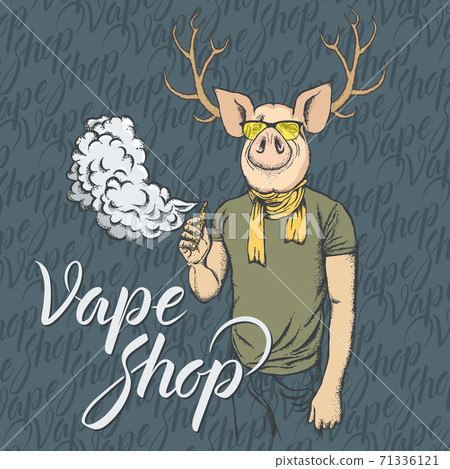 Pig vaping an electronic cigarette - Stock Illustration [71336121] - PIXTA