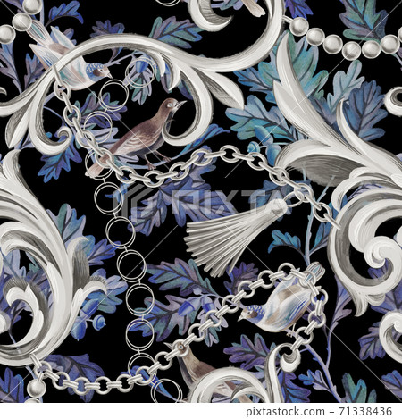 Baroque seamless pattern with birds - Stock Illustration [71338436] - PIXTA