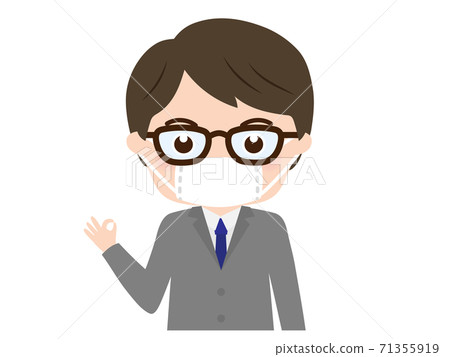 A young man with an OK mark on his mask, upper... - Stock Illustration ...