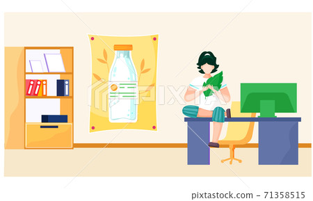 Businesswoman doing yoga on table in office...-插圖素材 [71358515] - PIXTA圖庫