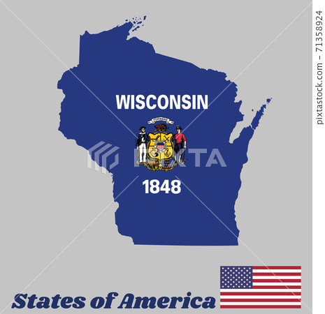 Map outline and flag of Wisconsin, the states... - Stock Illustration ...