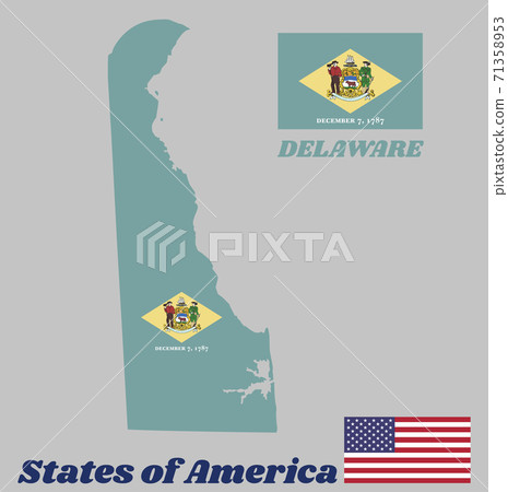 Map outline and flag of Delaware. the states of... - Stock Illustration ...