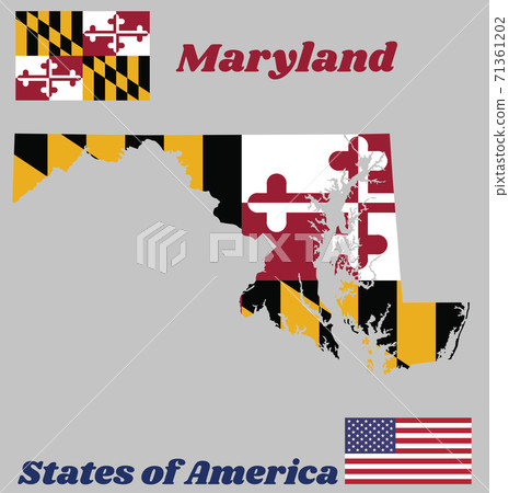 Map outline and flag of Maryland, Heraldic... - Stock Illustration ...