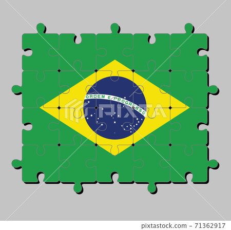 Jigsaw puzzle of Brazil flag in green yellow... - Stock Illustration ...