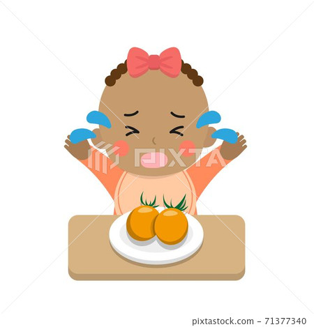 Cute baby eating vegetables, picky eaters,... - Stock Illustration ...