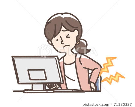 A woman who feels back pain on a computer - Stock Illustration ...