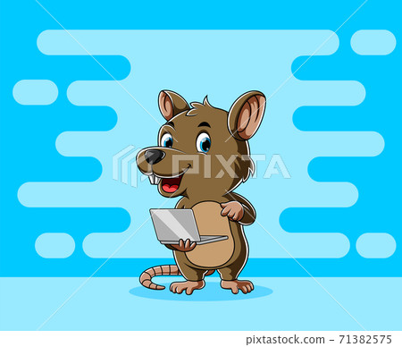 The big rat standing and holding the laptop... - Stock Illustration ...