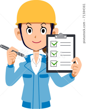 Female construction worker holding a checklist - Stock Illustration ...