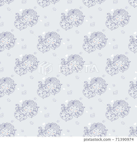 Seamless pattern. A cute baby in pajamas sleeps... - Stock Illustration ...