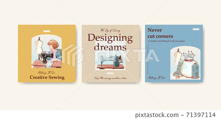 Ads template with sewing concept design for... - Stock Illustration ...