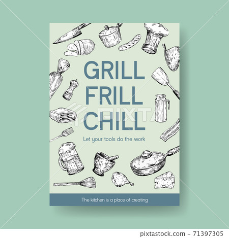 Poster template with kitchen appliances concept... - Stock Illustration ...