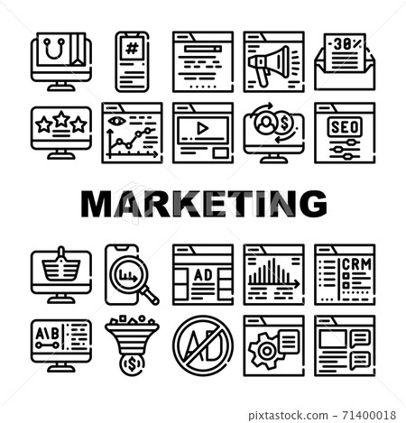 Digital Marketing Collection Icons Set Vector... - Stock Illustration ...