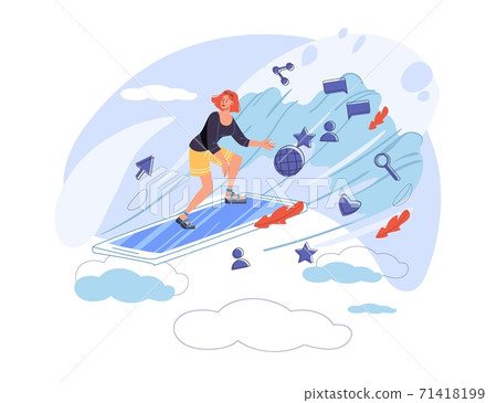 Flat cartoon character surfing internet, vector... - Stock Illustration ...