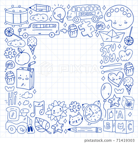Vector frame with pattern with school icons.... - Stock Illustration ...