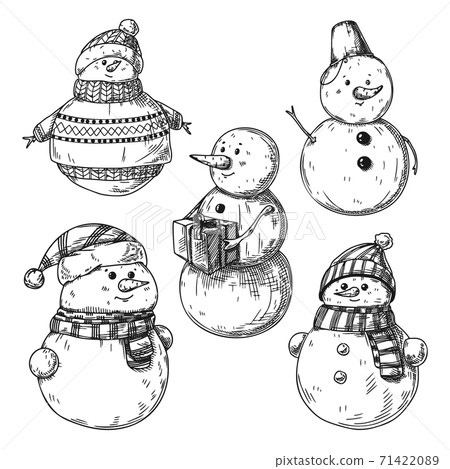 Set of different snowmen. Sketch - Stock Illustration [71422089] - PIXTA