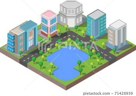 Isometric Building vector. Three building on...-插圖素材 [71428939] - PIXTA圖庫