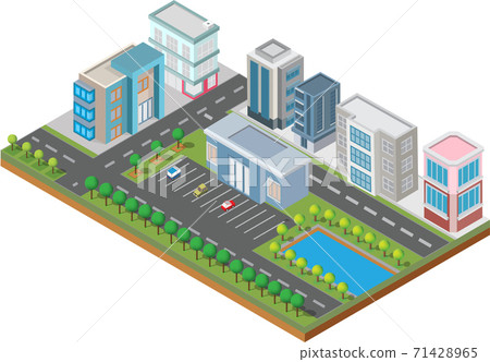 Isometric Building vector. Three building on... - Stock Illustration ...