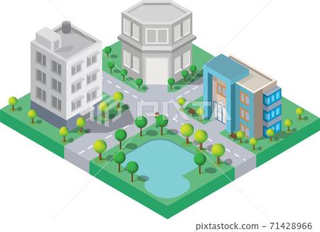 Isometric Building vector. Three building on... - Stock Illustration ...
