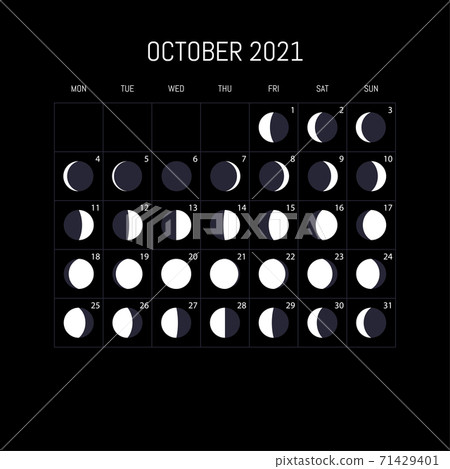 Moon phases calendar for 2021 year. October.... - Stock Illustration ...